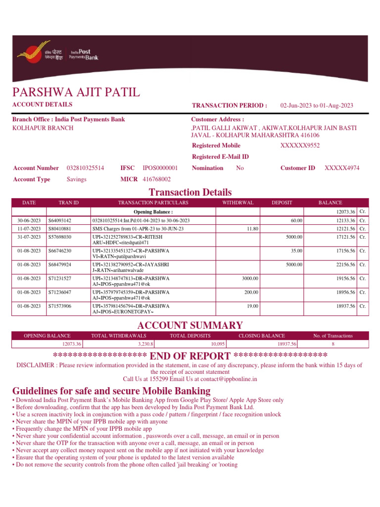 AccountStatement_Report_6038604974_01082023_20_10 | PDF | Mobile App | Banks