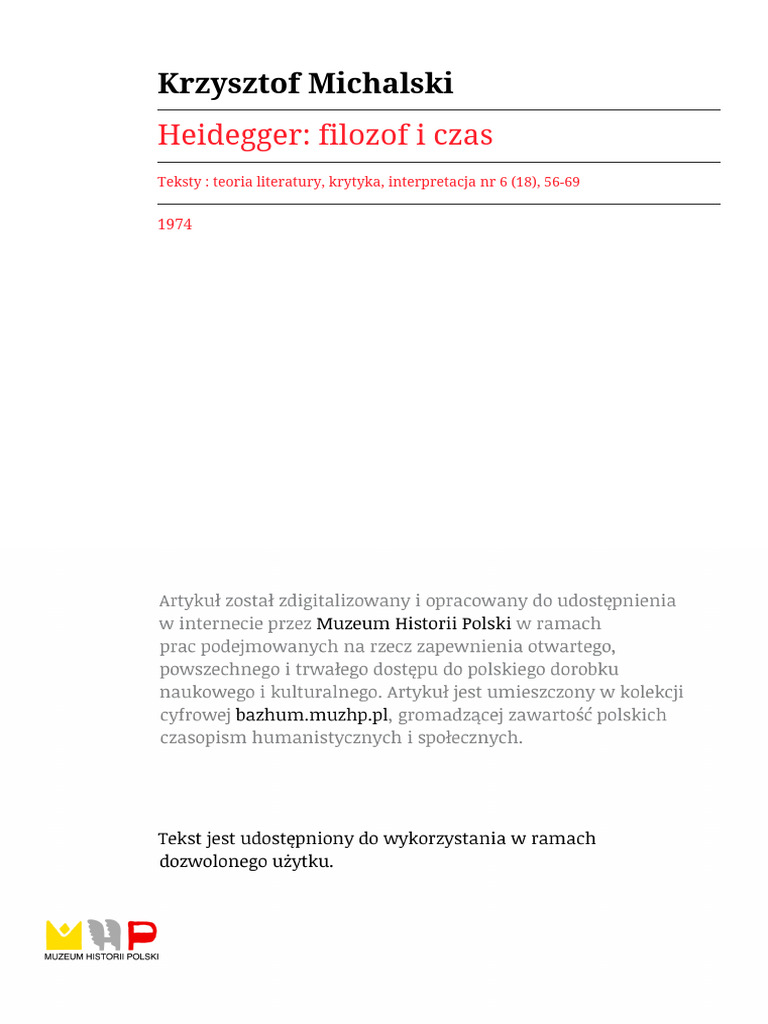 Heidegger: Filozof I Czas: Krzysztof Michalski | PDF