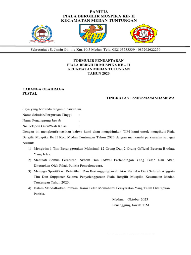 Formulir Pendaftaran Futsal | PDF