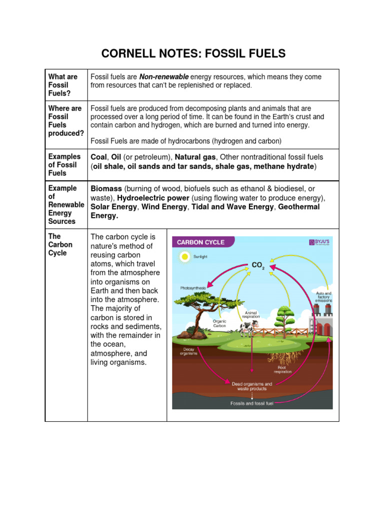 Earth Science Cornell Notes Pdf Petroleum Fuels