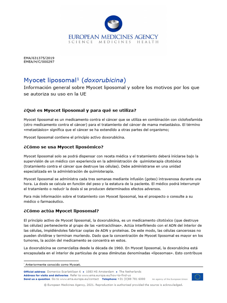 Myocet Liposomal Previously Myocet Epar Medicine Overview Es | PDF ...