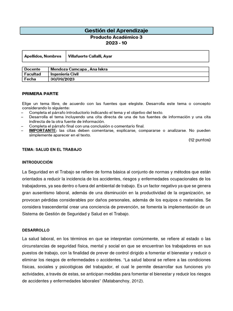 PA3 - Gestion de Aprendizaje 2023-10 | PDF