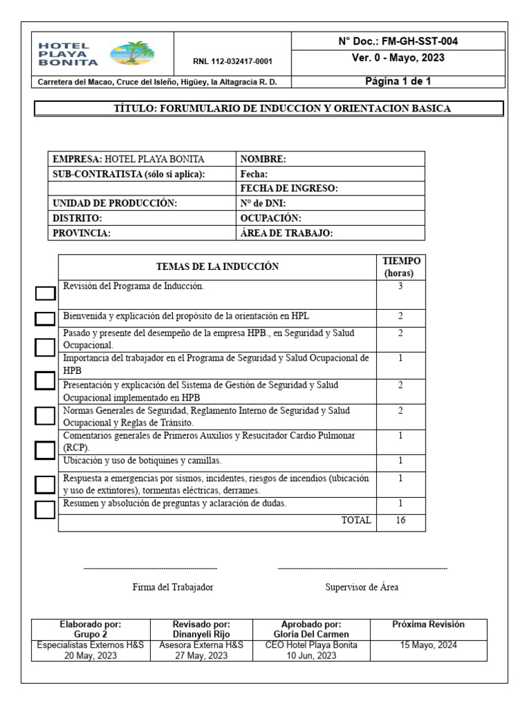 FM-GH-SST-004 Formulario Induccion y Orientacion Basica | PDF | La seguridad