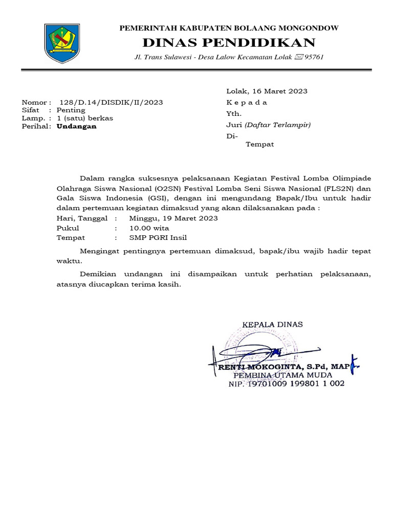 Undangan Juri O2SN, FLS2N, GSI 2023 | PDF