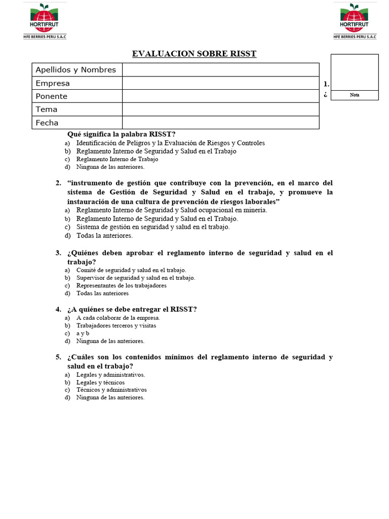 Cuestionario de Risst | PDF