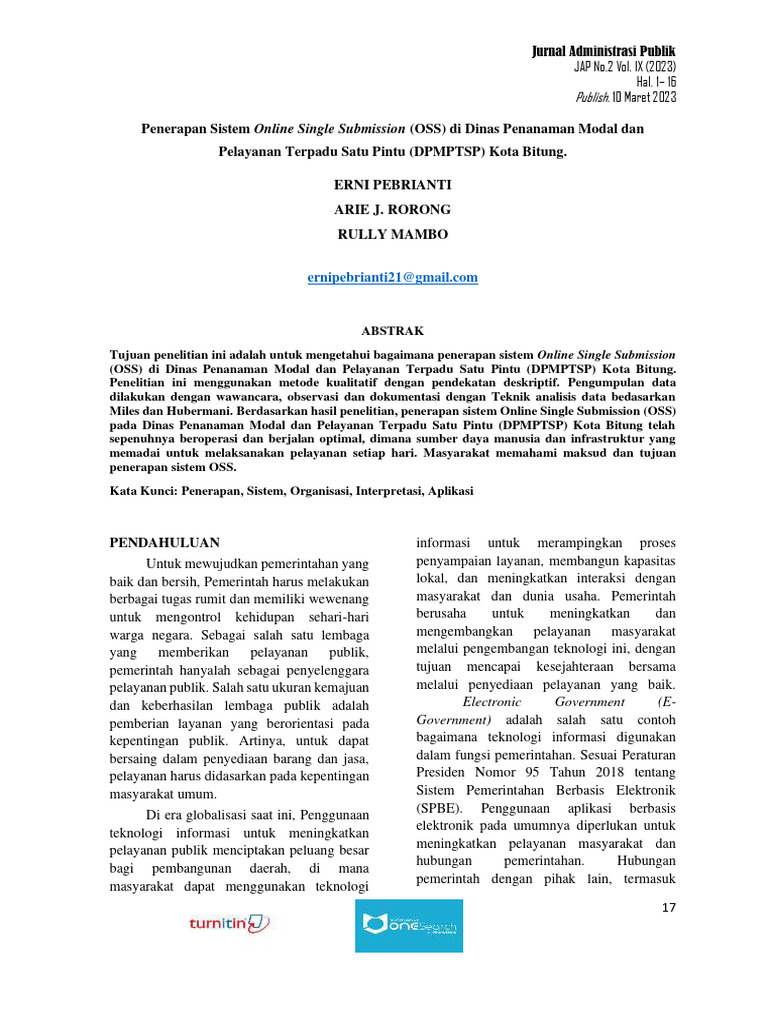 Implementasi OSS di DPMPTSP Bitung | PDF