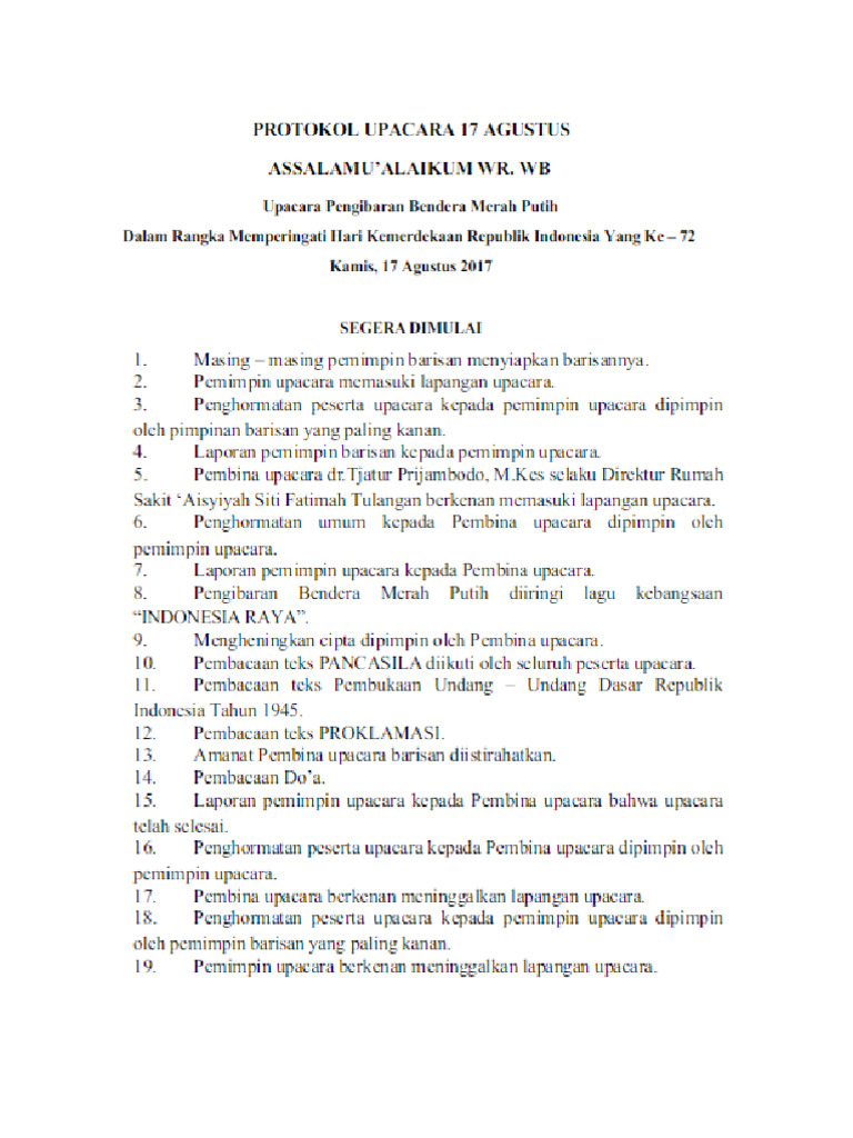 Protokol Upacara 17 Agustus English | PDF