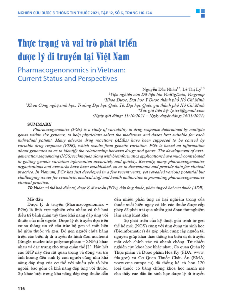 Thuc Trang Va Vai Tro Phat Trien Duoc Ly Di Truyen Tai Viet Nam | PDF