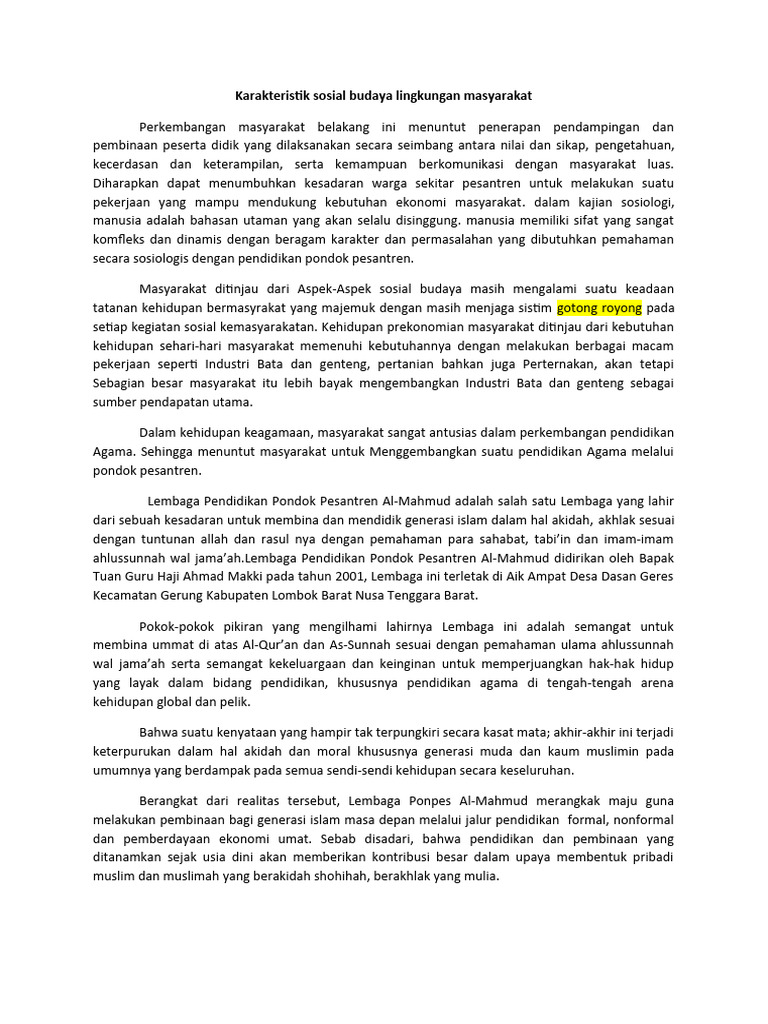 Karakteristik Sosial Budaya Lingkungan Masyarakat | PDF | Ilmu Sosial | Agama & Spiritualitas