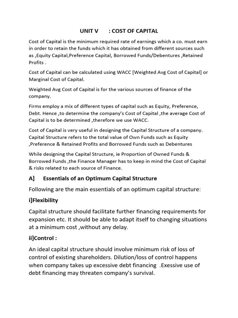 FM1 Unit 5 Theory On Cost of Capital | Download Free PDF | Cost Of Capital | Capital Structure