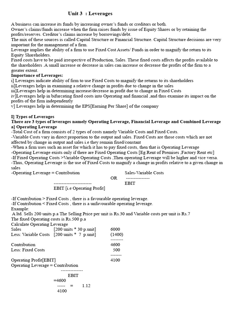 FM 1 Unit 3 Theory | PDF | Leverage (Finance) | Capital Structure