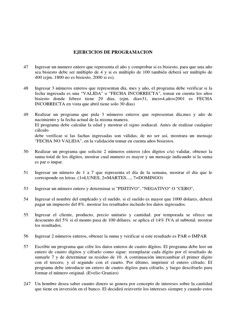 Ejercicios de Programacion Estructuras Selectivas o Condicionales | PDF ...