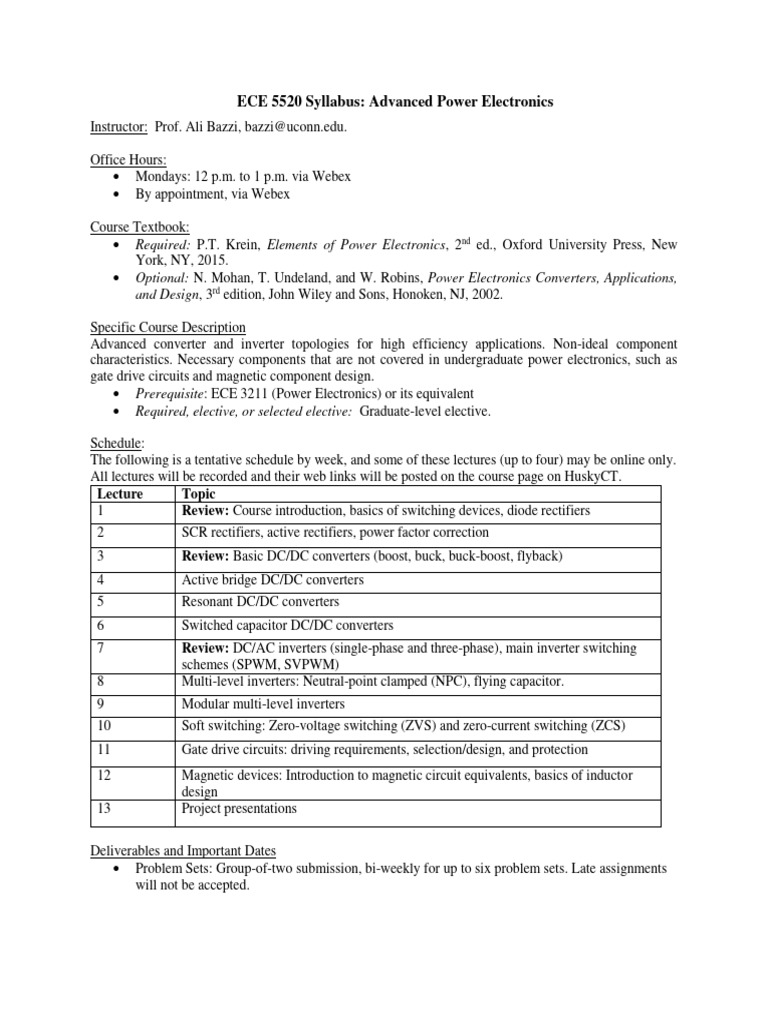 ECE 5520: Advanced Power Electronics Syllabus | PDF | Power Electronics ...