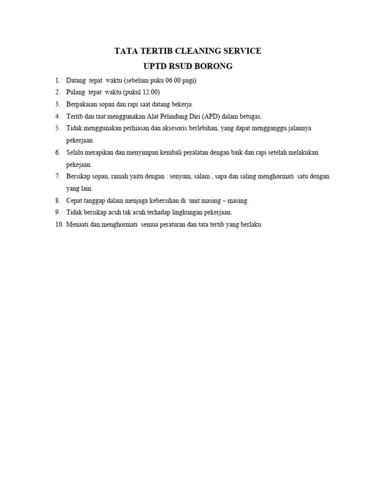 Tata Tertib Cleaning Service | PDF