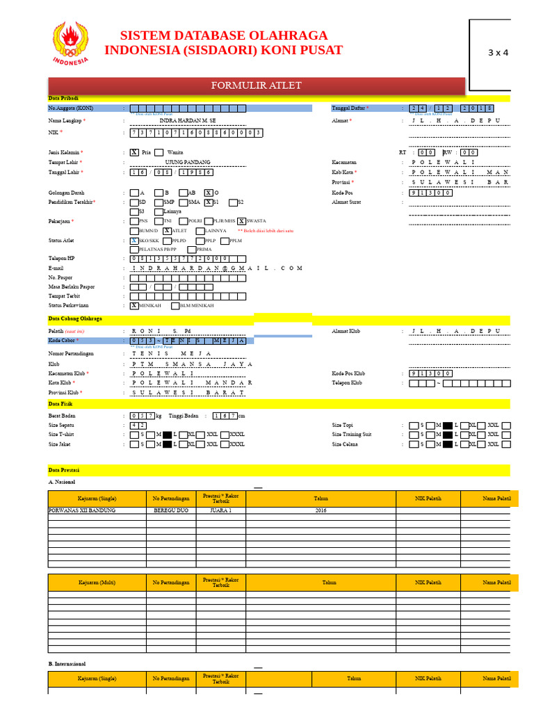 Formulir Manual Atlet | PDF