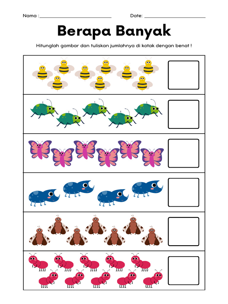 White Colorful How Many Bugs Worksheet | PDF