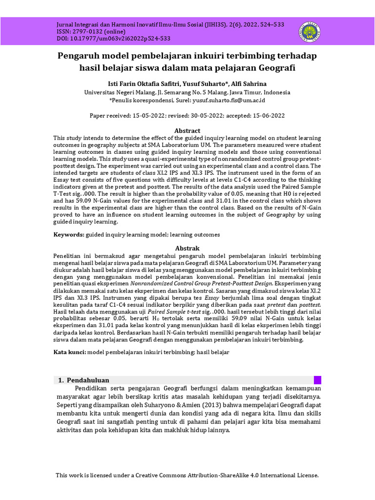 Pengaruh Model Pembelajaran Inkuiri Terbimbing Terhadap Hasil Belajar Siswa Dalam Mata Pelajaran ...