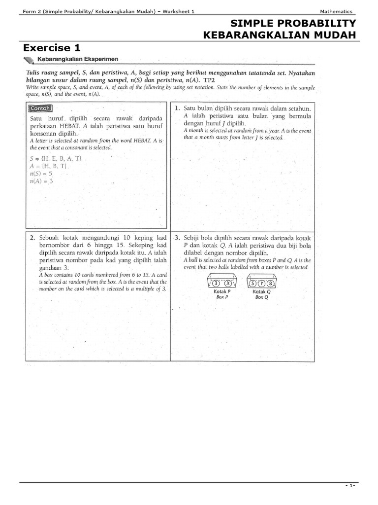 Simple Probability Worksheet Form 2 | PDF