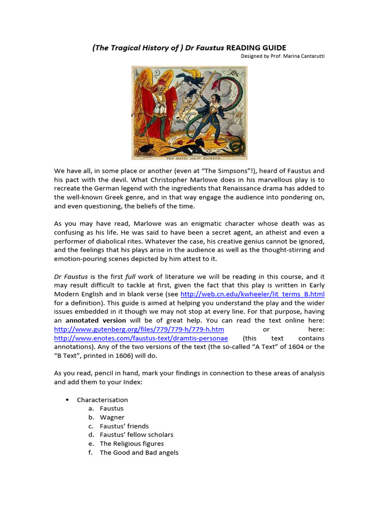 DR Faustus READING GUIDE | PDF | Satan | Hell
