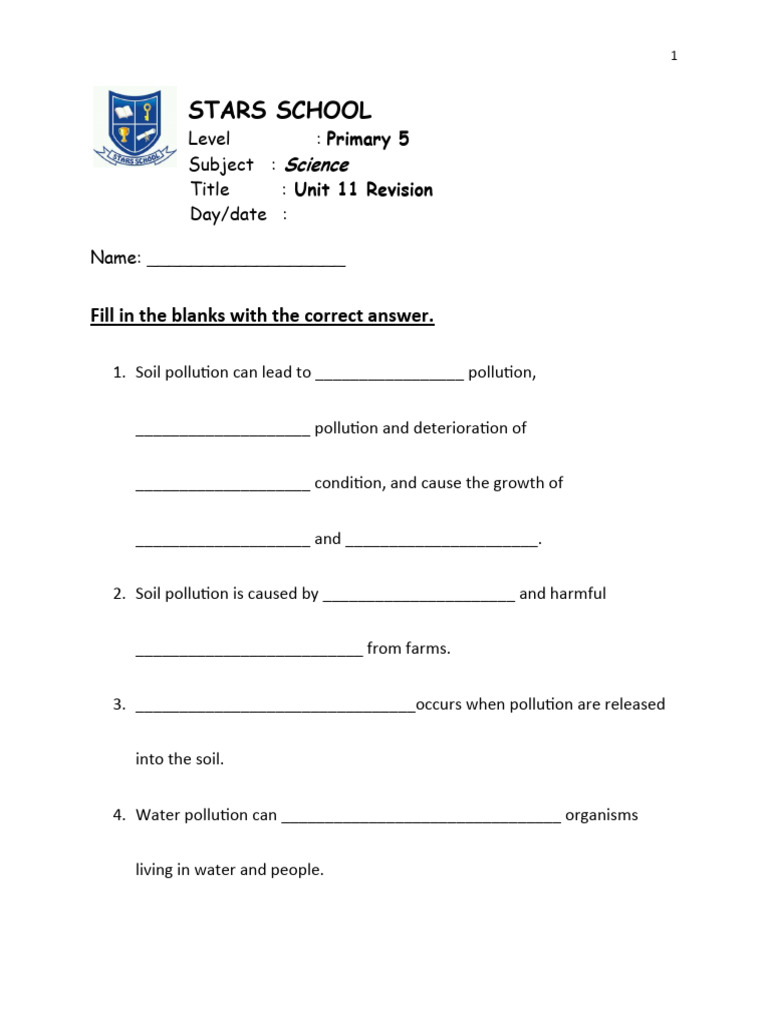 Primary 5 Science Pollution Revision | PDF | Air Pollution | Water