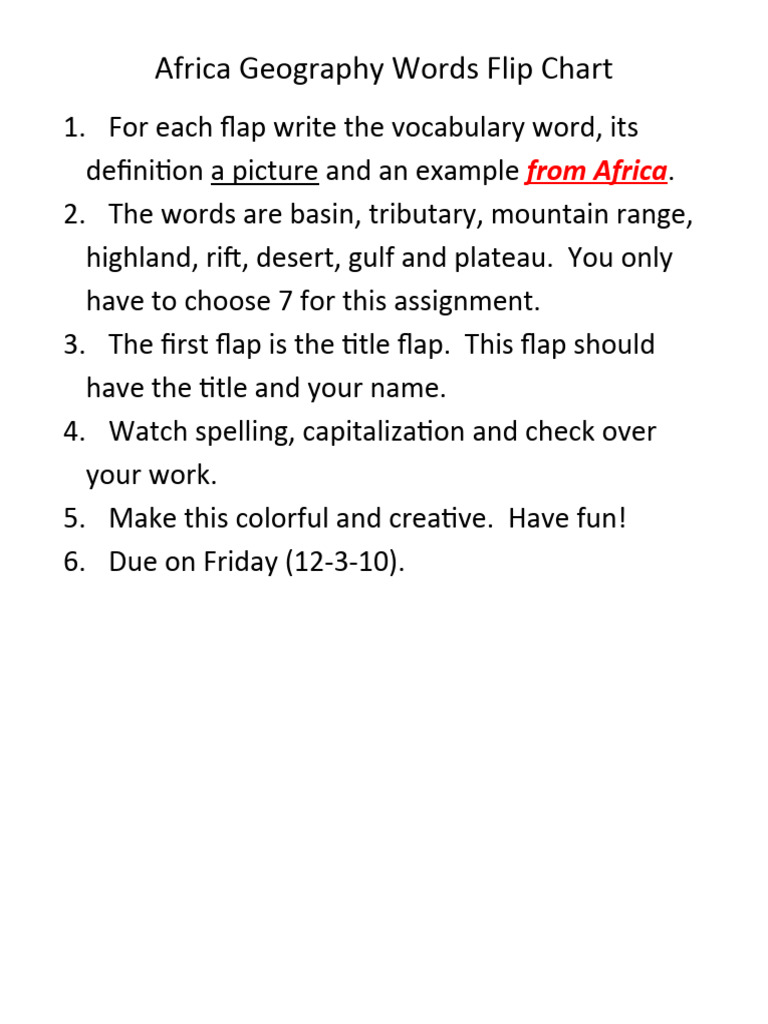 Africa Geography Vocabulary Flip Chart | PDF | Language Arts ...
