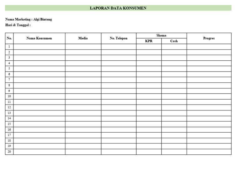 Laporan Data Konsumen Marketing Algi | PDF