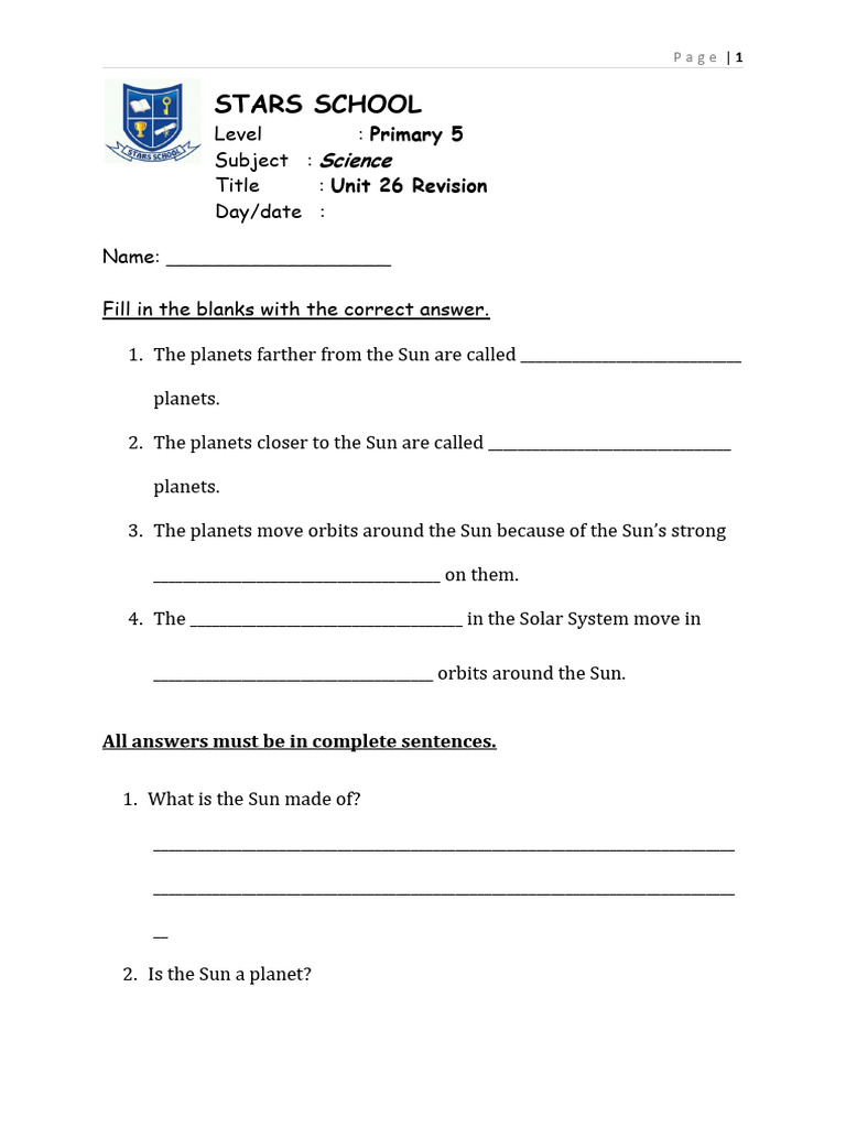 Science P5 Revision Unit 26 | PDF | Planets | Solar System