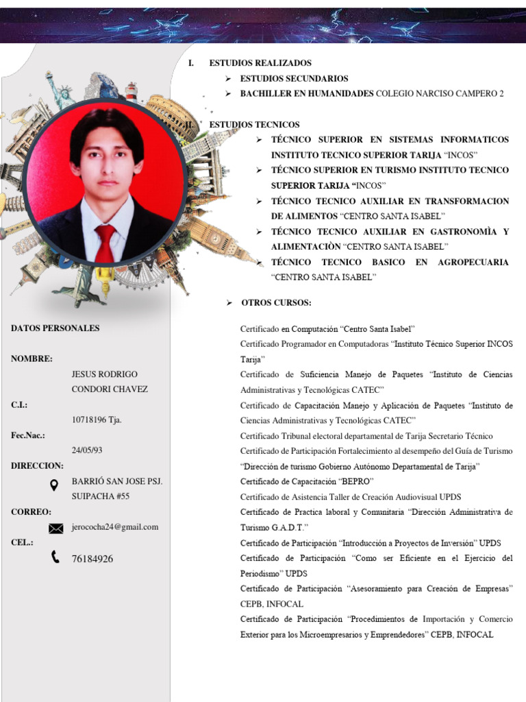 Curriculum Jesus Rodrigo Condori Chavez | PDF | Turismo | Informática