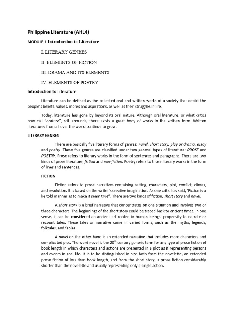 Module 1 in Philippine Lit | PDF | Poetry | Plot (Narrative)