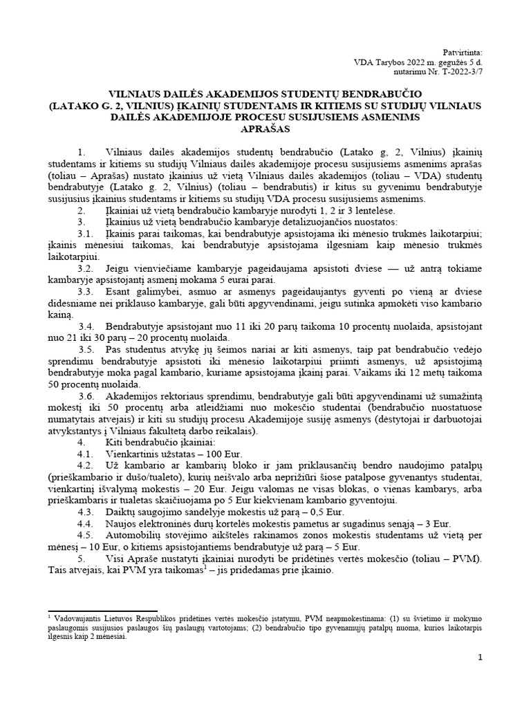 VDA Studentu Bendrabucio Ikainiai 2022-05-05-Patvirtinta | PDF