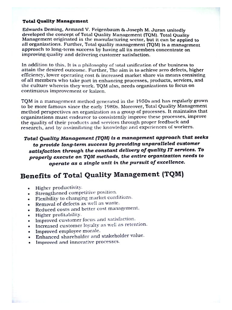 TQM Notes - 01 | PDF