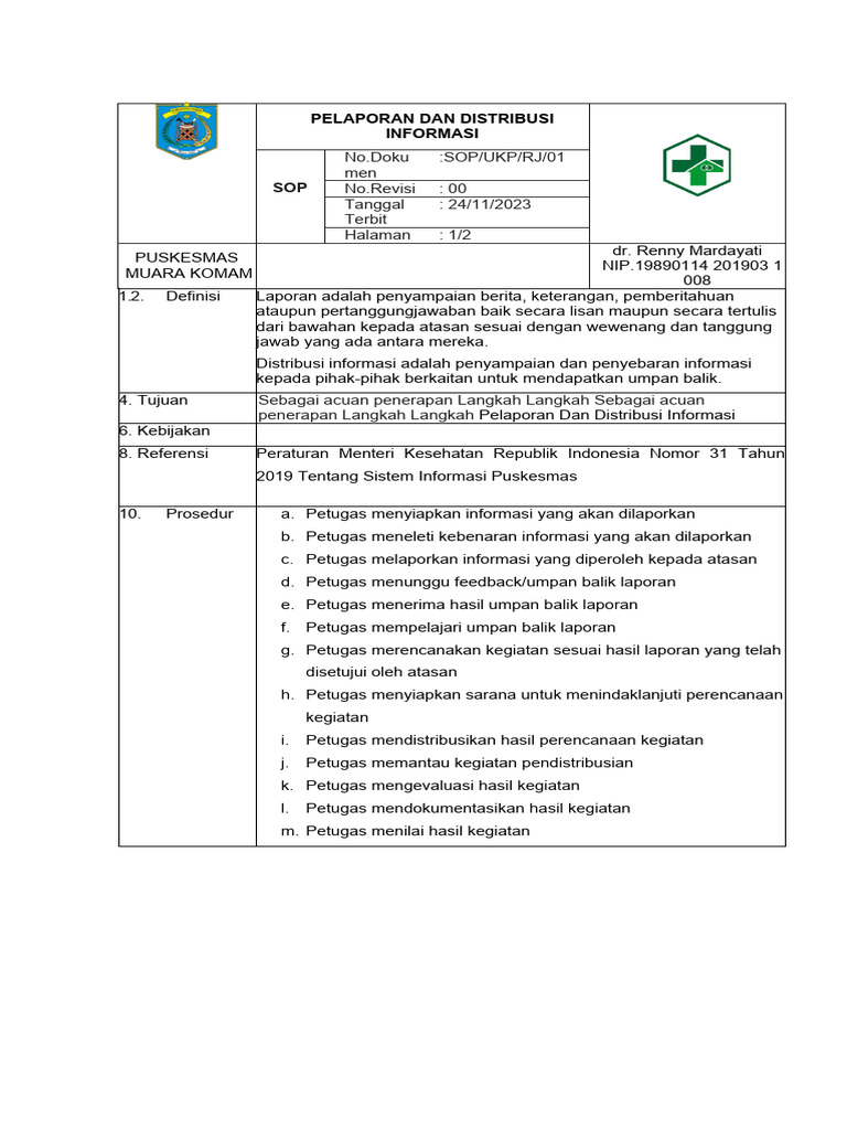 Prosedur Pelaporan dan Distribusi Informasi | PDF