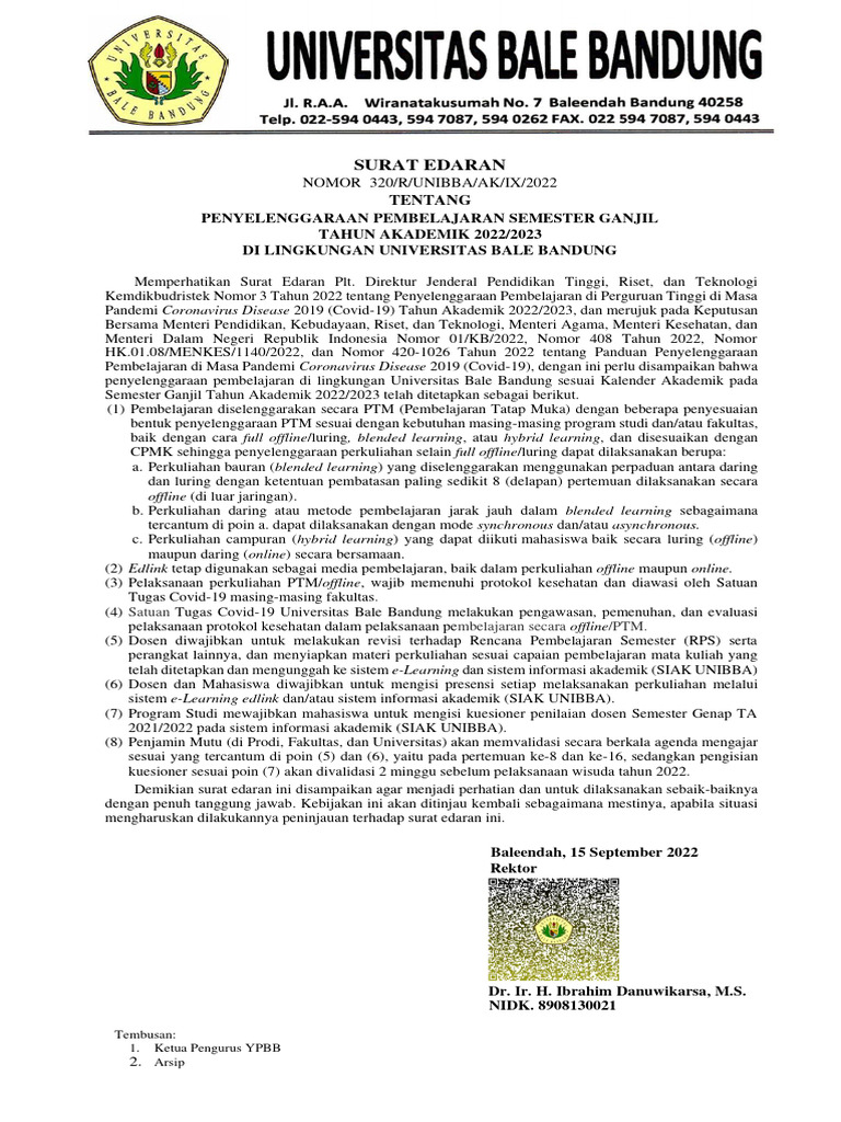 Surat Edaran Rektor Tentang Penyelenggaraan Pembelajaran Semester ...