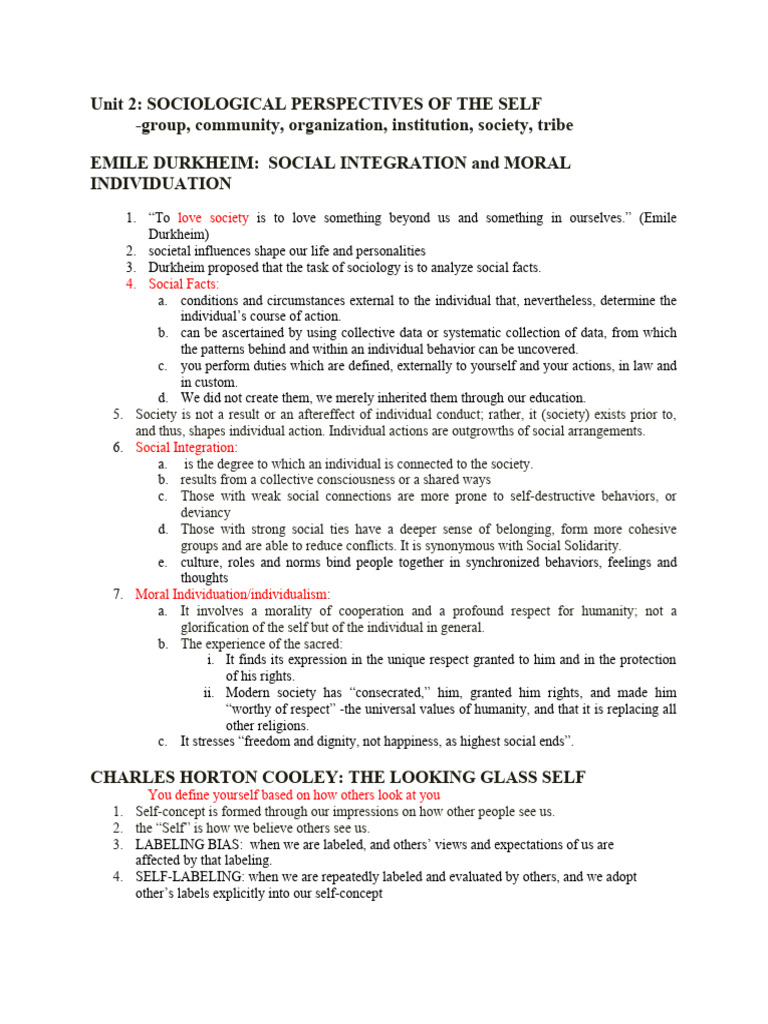 Lecture Notes 2-Sociological Perspective | PDF | Émile Durkheim | Self ...
