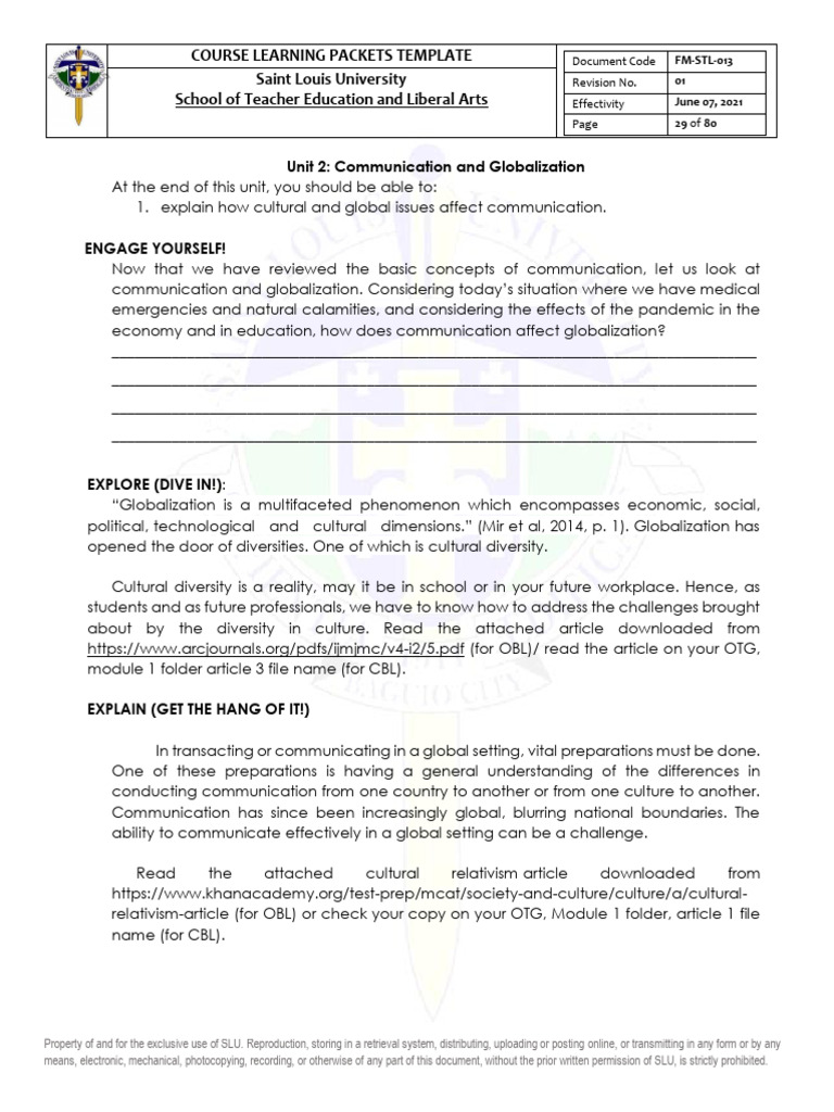 Gpcom-Module 1 - Unit 2 | PDF | Globalization | Communication