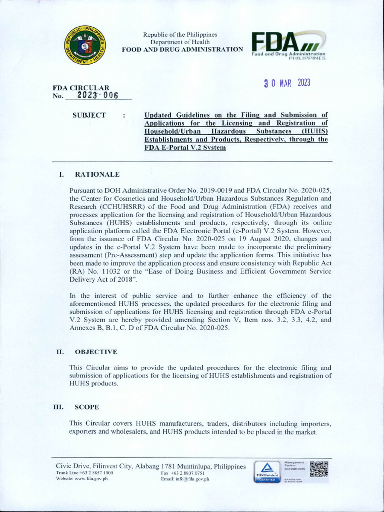 FDA Circular No. 2023 006 | PDF