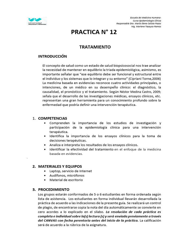 Practica N. 12. Tratamiento | PDF | Ensayo clínico | Medicina