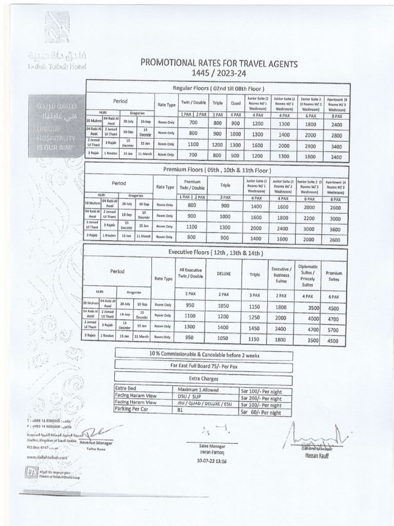 Hotel Dallah Taibah DTH Rates For Ta 2023-2024 | PDF