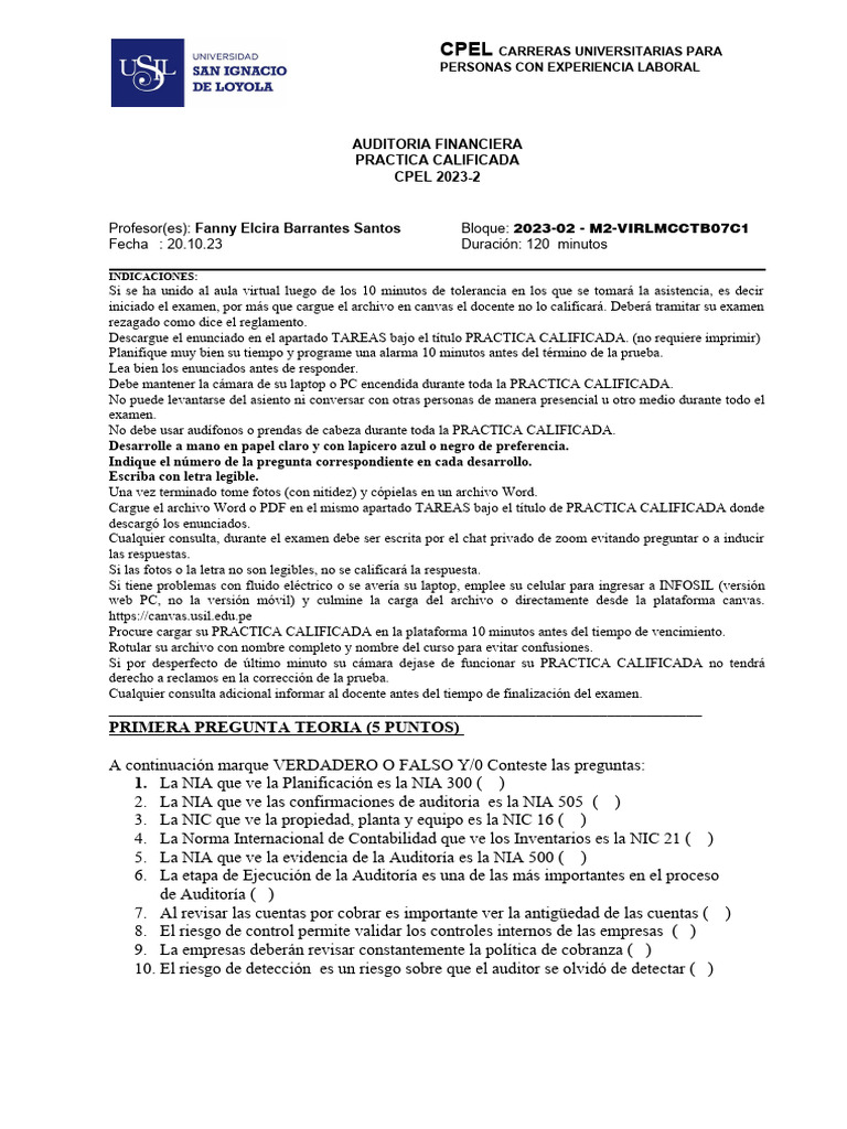 PC Auditoria Financiera 2023 2 M2 PDF Auditor a Contralor
