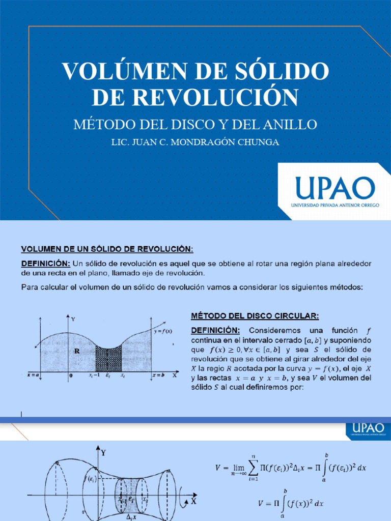 Clase 10 Volúmen de Sólido de Revolución-Metodo El Disco y Del Anillo | PDF