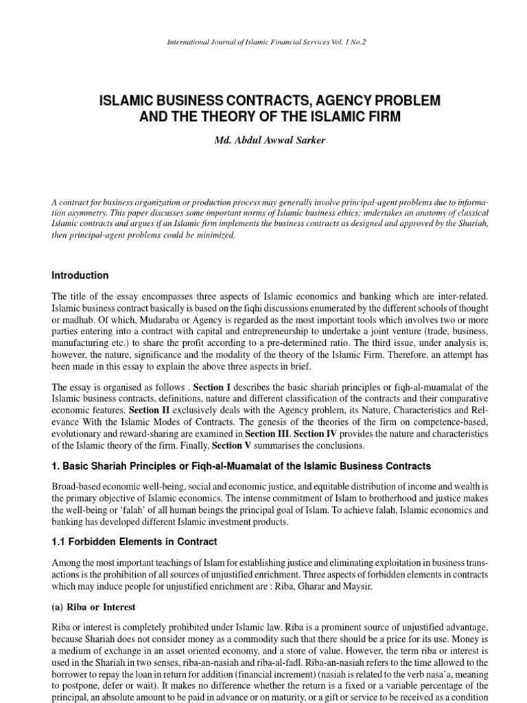 Islamic Business Contracts and Agency Issues | PDF | Islamic Banking ...
