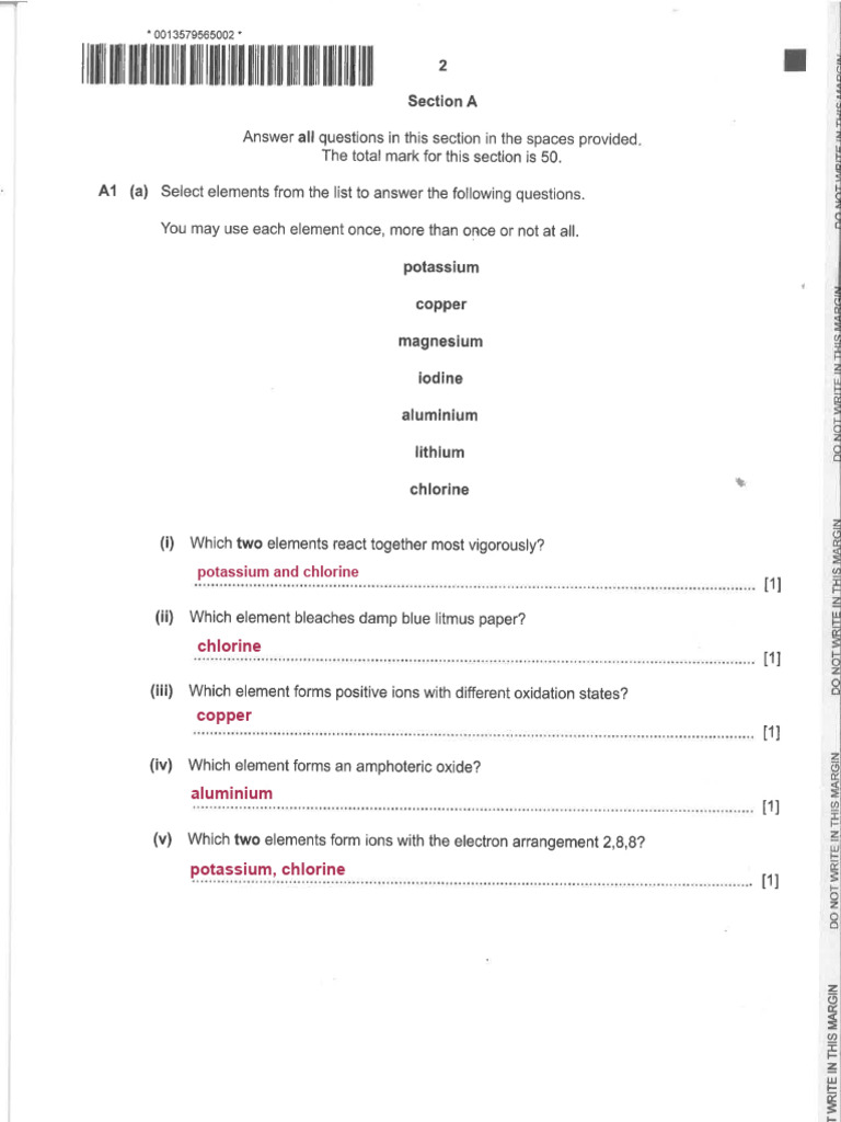 2021 O Level Chemistry Paper 2 Answers | PDF | Oxide | Iron