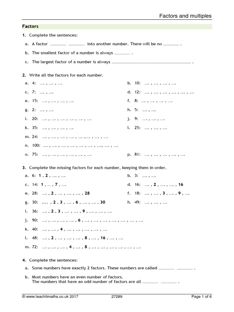 Factors and Multiples Overview | PDF | Teaching Methods & Materials