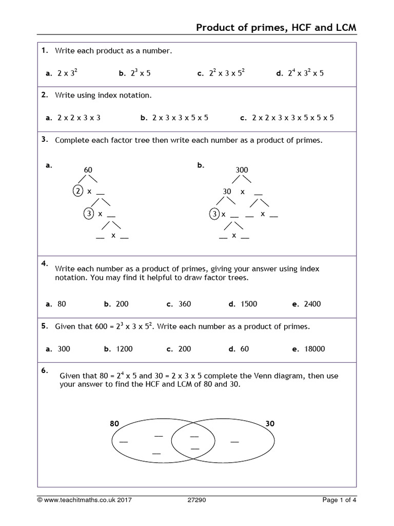 Prime Factorization and LCM Guide | PDF | Mathematical Concepts ...