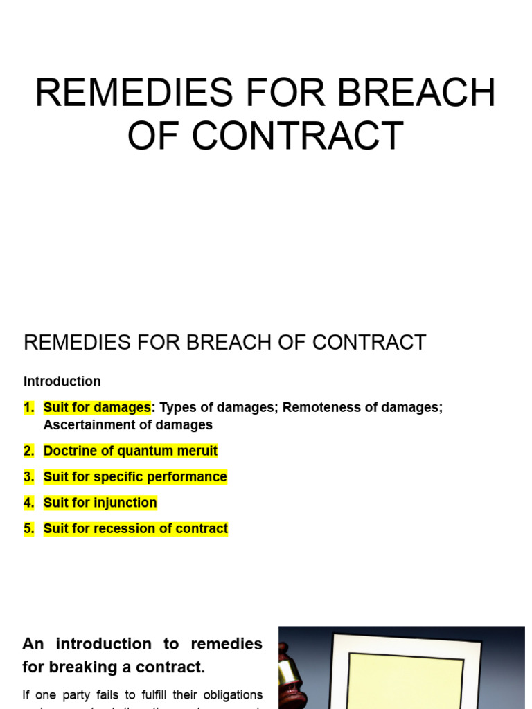 Remedies For Breach of Contract | PDF