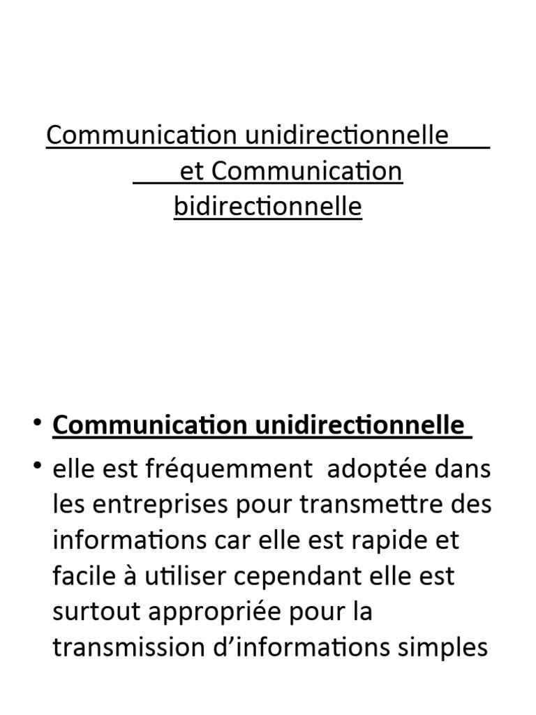 Communication: Unidirectionnelle vs Bidirectionnelle | PDF