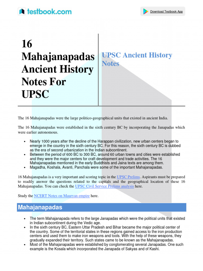 16 Mahajanapadas Ancient History Notes For Upsc | PDF | Religion ...