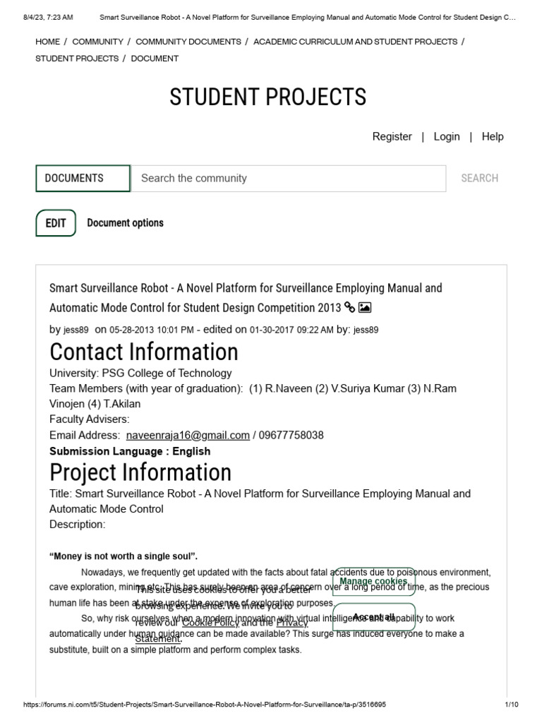 Student Projects: Documents | PDF | Robotics | Robot