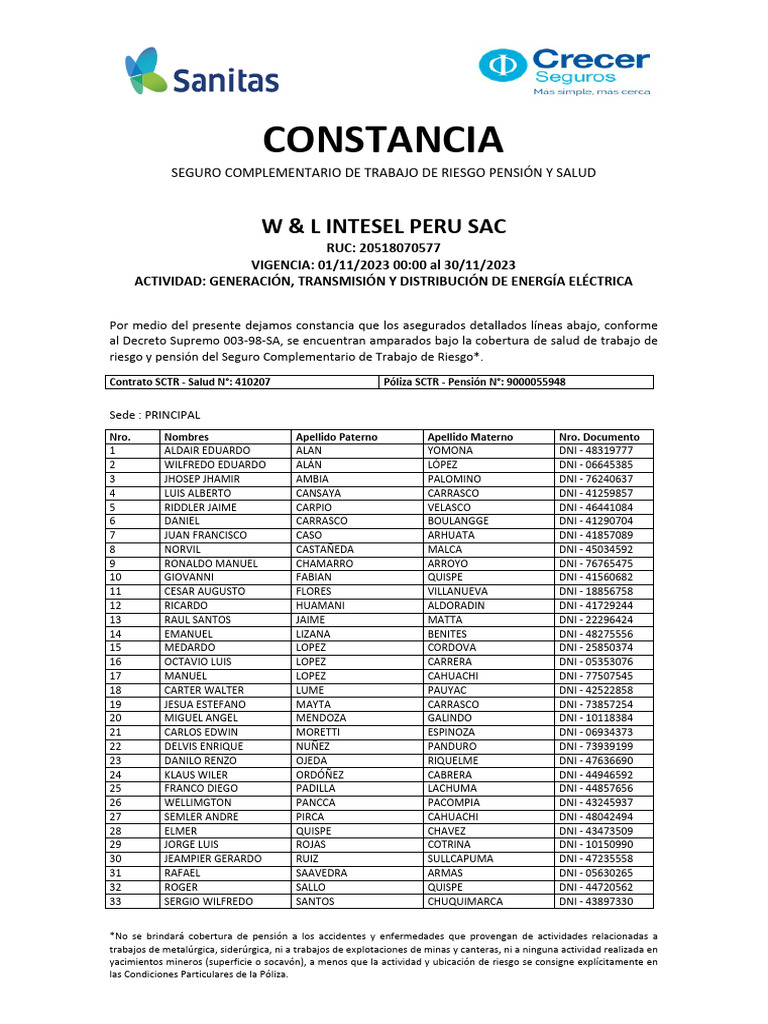 Constancia - LIMA 1 | PDF