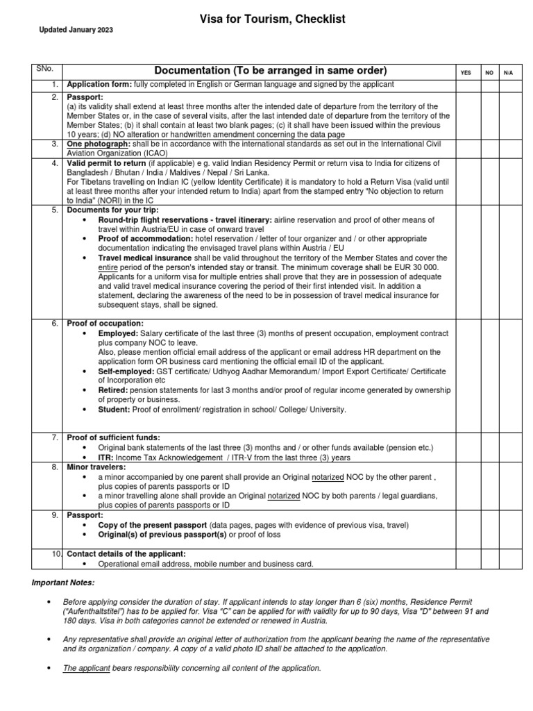 Visa For Tourism Checklist New | Download Free PDF | Travel Visa | Passport